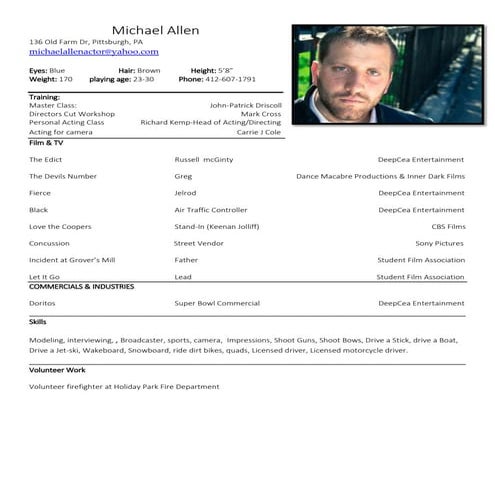 Michael Allen Acting Resume | PDF