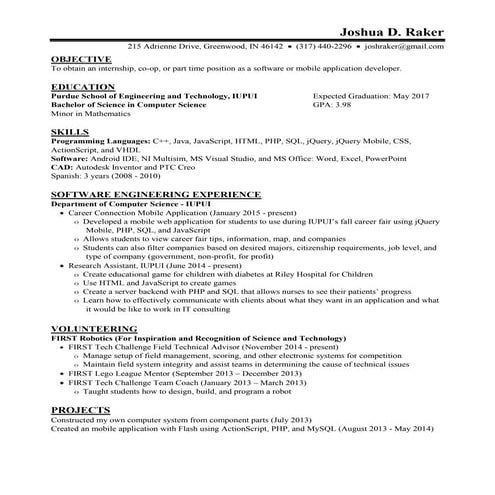 Raker-Resume | PDF | Computing | Technology & Computing