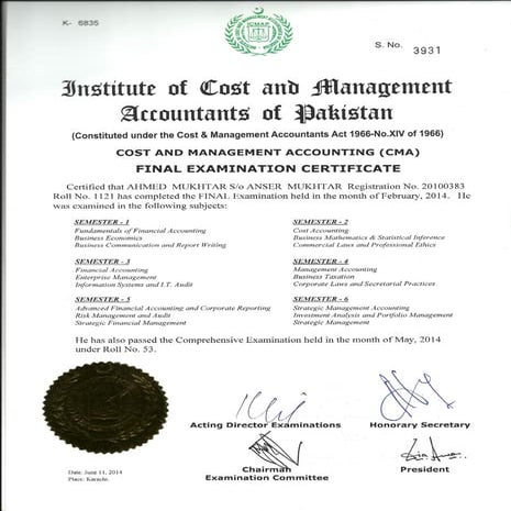 CMA Final Certificate | PDF