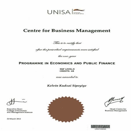 economics and public finance certificate | PDF