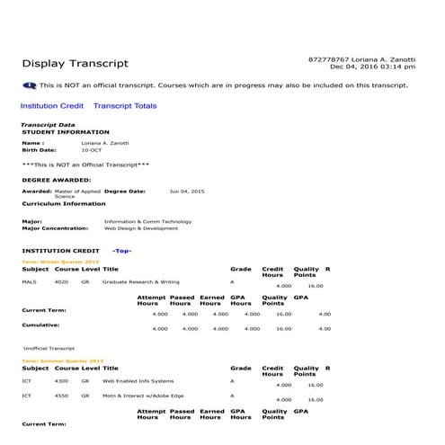 LZanotti_DU_AcademicTranscipt | PDF