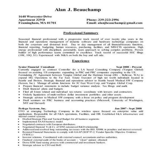 Beauchamp Resume CV | DOCX