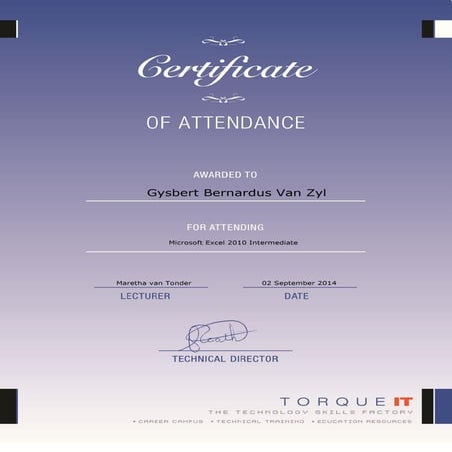 Certificate - Microsoft Excel Intermediate | PDF