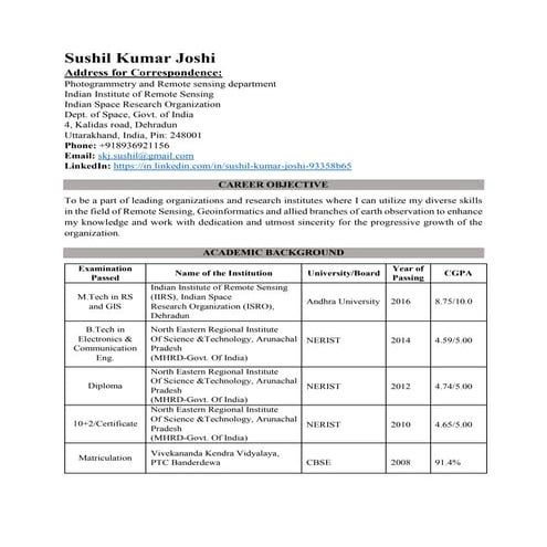 CV_Sushil Kumar Joshi | PDF