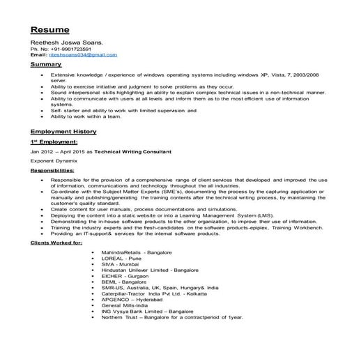 Resume-Technical Writer | DOCX