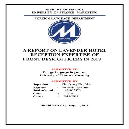 Đề tài: An Internship Report On Lavender Hotel Reception Process Of ...