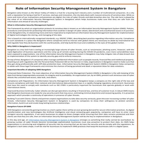 Exploring Information Security Management in Bangalore: Protecting ...
