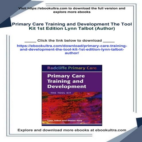 Primary Care Training and Development The Tool Kit 1st Edition Lynn ...