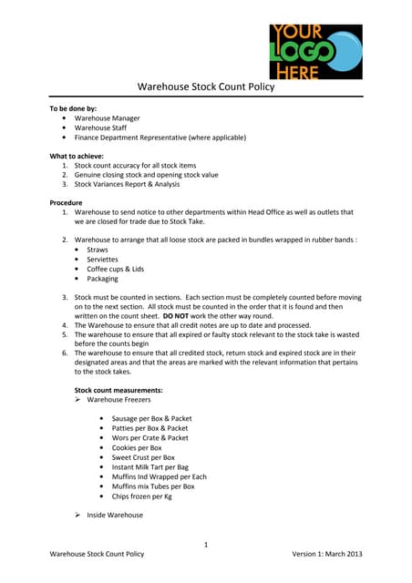Example Warehouse Monthly Report Template | DOCX