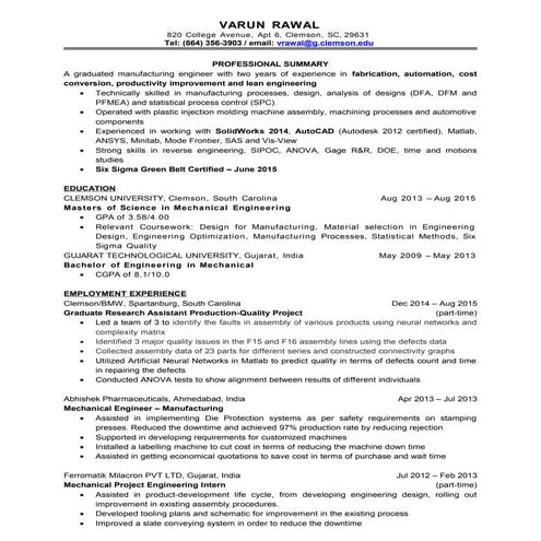 RESUME_MECHANICAL_VARUN RAWAL 2015 | PDF