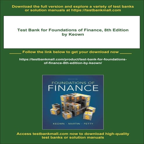Test Bank for Foundations of Finance, 8th Edition by Keown | PDF