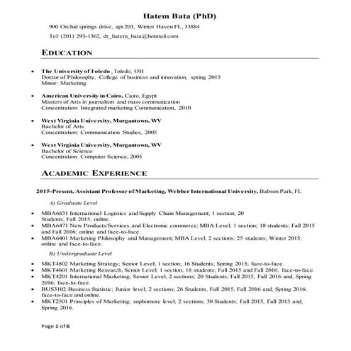 Hatem Bata CV Teaching | PDF