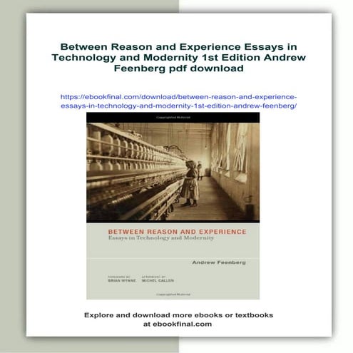 Between Reason and Experience Essays in Technology and Modernity 1st ...