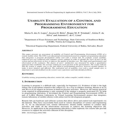 USABILITY EVALUATION OF A CONTROL AND PROGRAMMING ENVIRONMENT FOR PROGRAMMING EDUCATION | PDF
