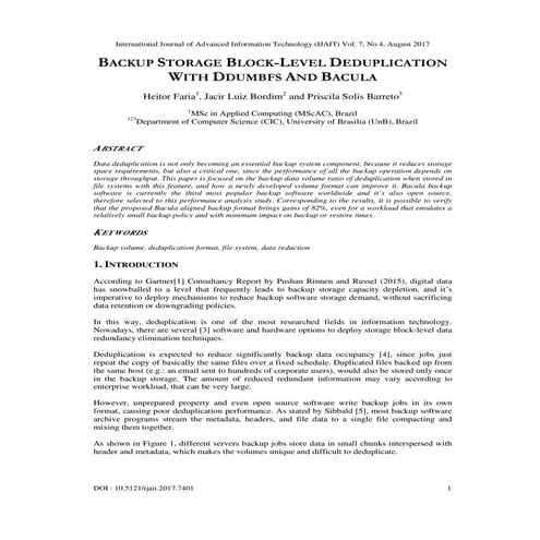 BACKUP STORAGE BLOCK-LEVEL DEDUPLICATION WITH DDUMBFS AND BACULA | PDF