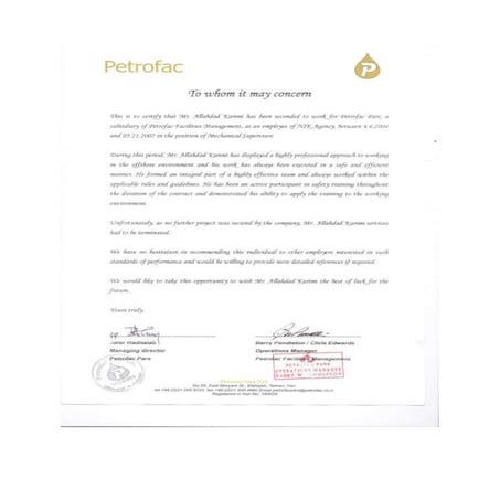 petrofac certificate | DOCX