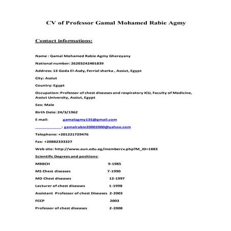 CV of Professor Gamal Agmy June 2016 | PDF