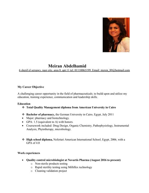 Heba mostafa attia cv | DOC | Biotech and Biomedical Industry | Industries