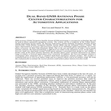 DUAL BAND GNSS ANTENNA PHASE CENTER CHARACTERIZATION FOR AUTOMOTIVE ...