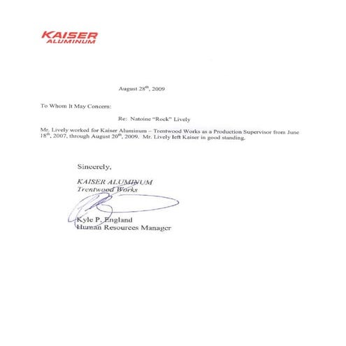 Kaiser Letter of Reference | PDF