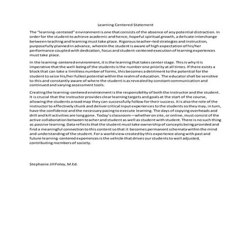 Learning Centered Statement | DOCX | Educational Assessment | Education