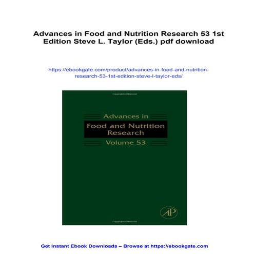 Advances in Food and Nutrition Research 53 1st Edition Steve L. Taylor ...