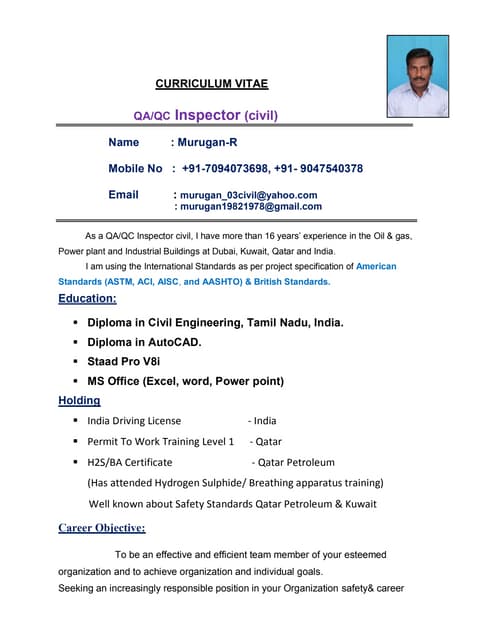 Qa Qc Engineer Cv Pdf