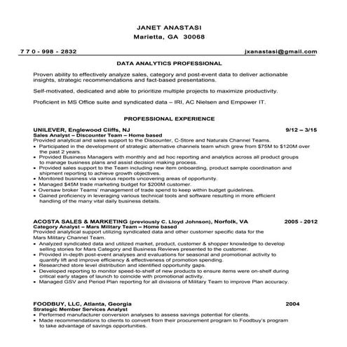 Resume Janet Anastasi | DOC