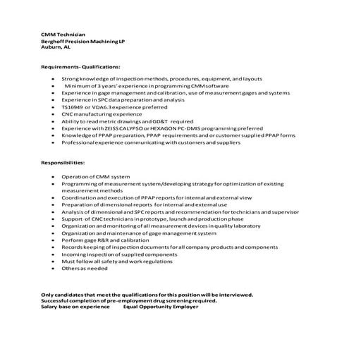 CMM Technician | DOCX