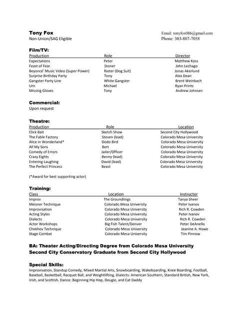Acting Resume | PDF