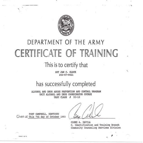 UNIT ALCOHOL AND DRUG COORDINATOR COURSE CERTIFICATE 1993 | PDF