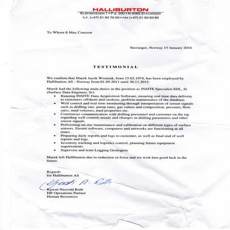 m.wozniak_Halliburton Reference Letter | PDF