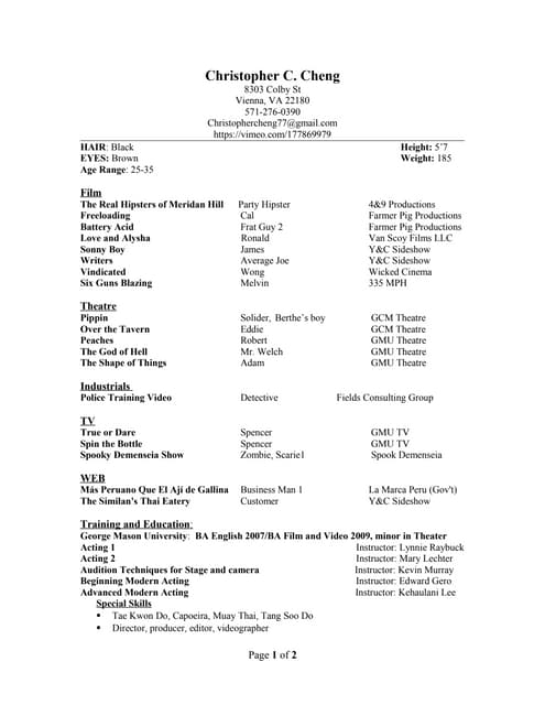 Acting Resume New | PDF