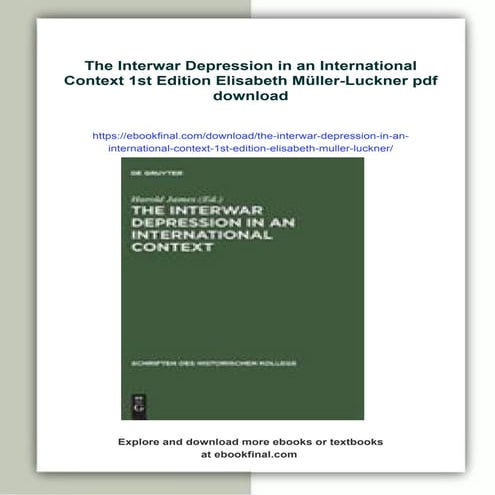 The Interwar Depression in an International Context 1st Edition ...