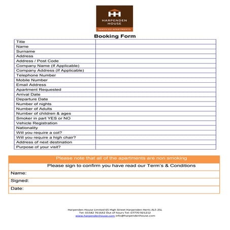 Booking Form Master | PDF