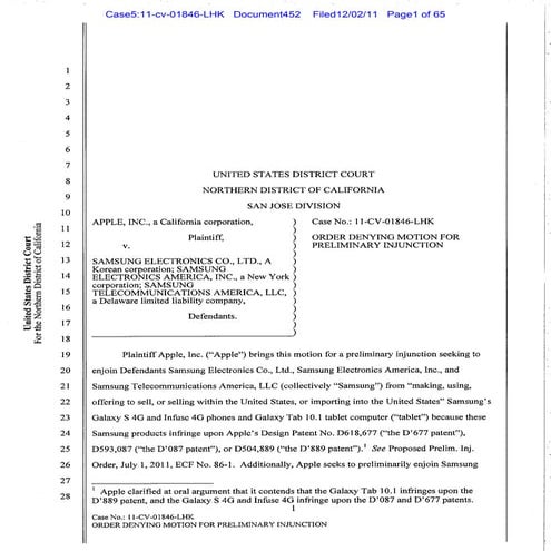 denying-apple-preliminary-injunction-against-samsung | PDF