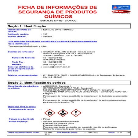 Ficha de Informação de Segurança de Produto Químico WHITE LUB SUPER ...