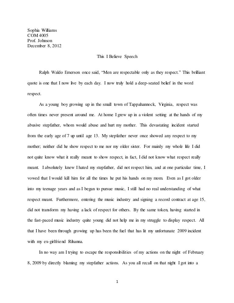 COM 4005 This I Believe Speech