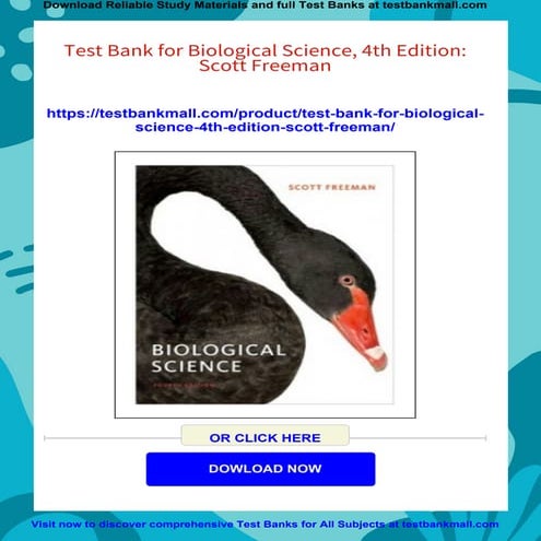 Test Bank for Biological Science, 4th Edition: Scott Freeman | PDF