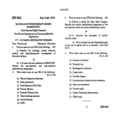 Paper for bpt examination preparations . | PDF
