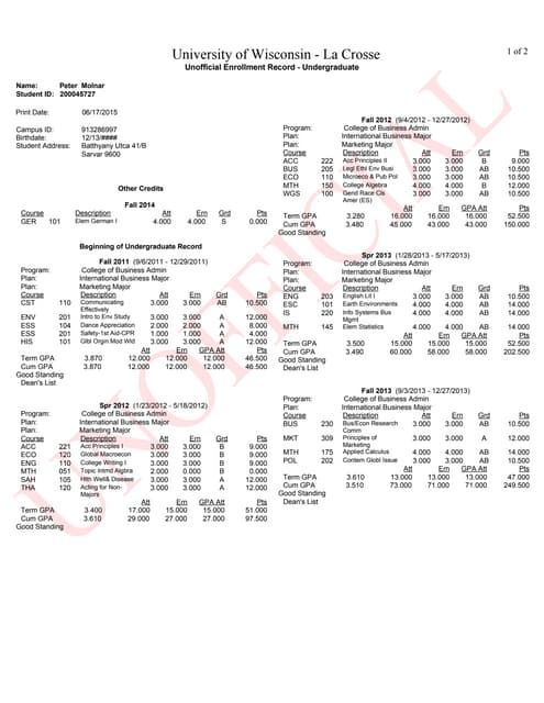 Highlands College Transcript | PDF