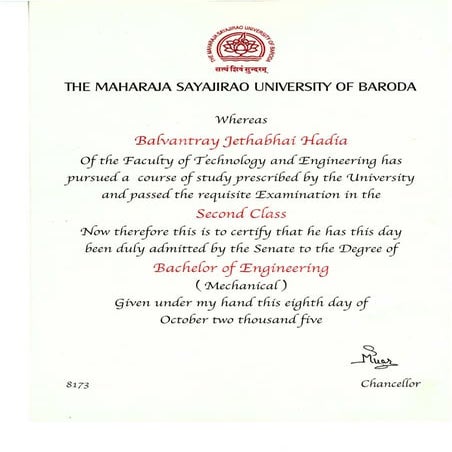 BE Degree Certi | PDF