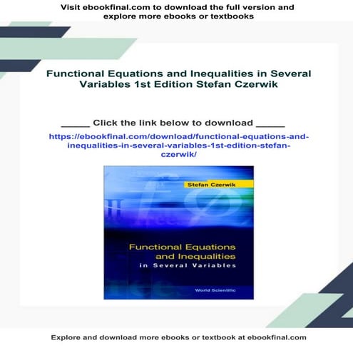 Functional Equations and Inequalities in Several Variables 1st Edition Stefan Czerwik | PDF