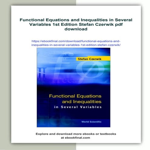 Functional Equations and Inequalities in Several Variables 1st Edition Stefan Czerwik | PDF