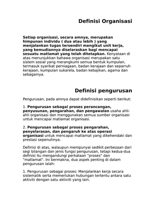DEFINISI DAN KEPENTINGAN PENGURUSAN | PPTX