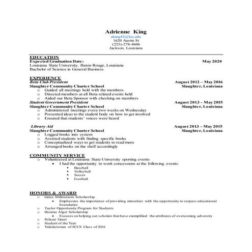 Adrienne King resume 2016 | DOCX