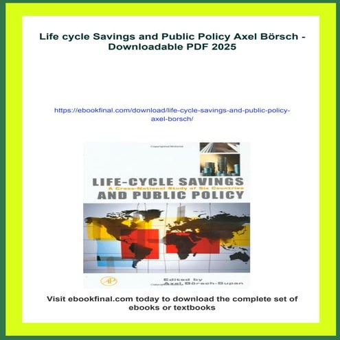 Life cycle Savings and Public Policy Axel Börsch | PDF