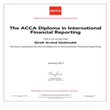 Certificate DipIFRS ACCA London | PDF