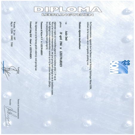 9- Diploma Mechanic allorund machinebuilding A.Smit