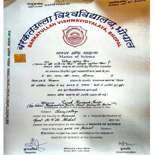 M.Sc. Degree certificate | PDF